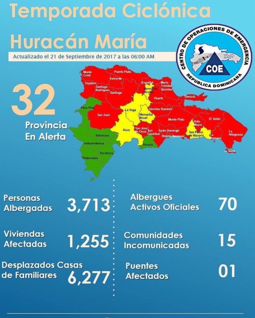 Mapa de alerta del COE tras paso de Huracán María por República ...
